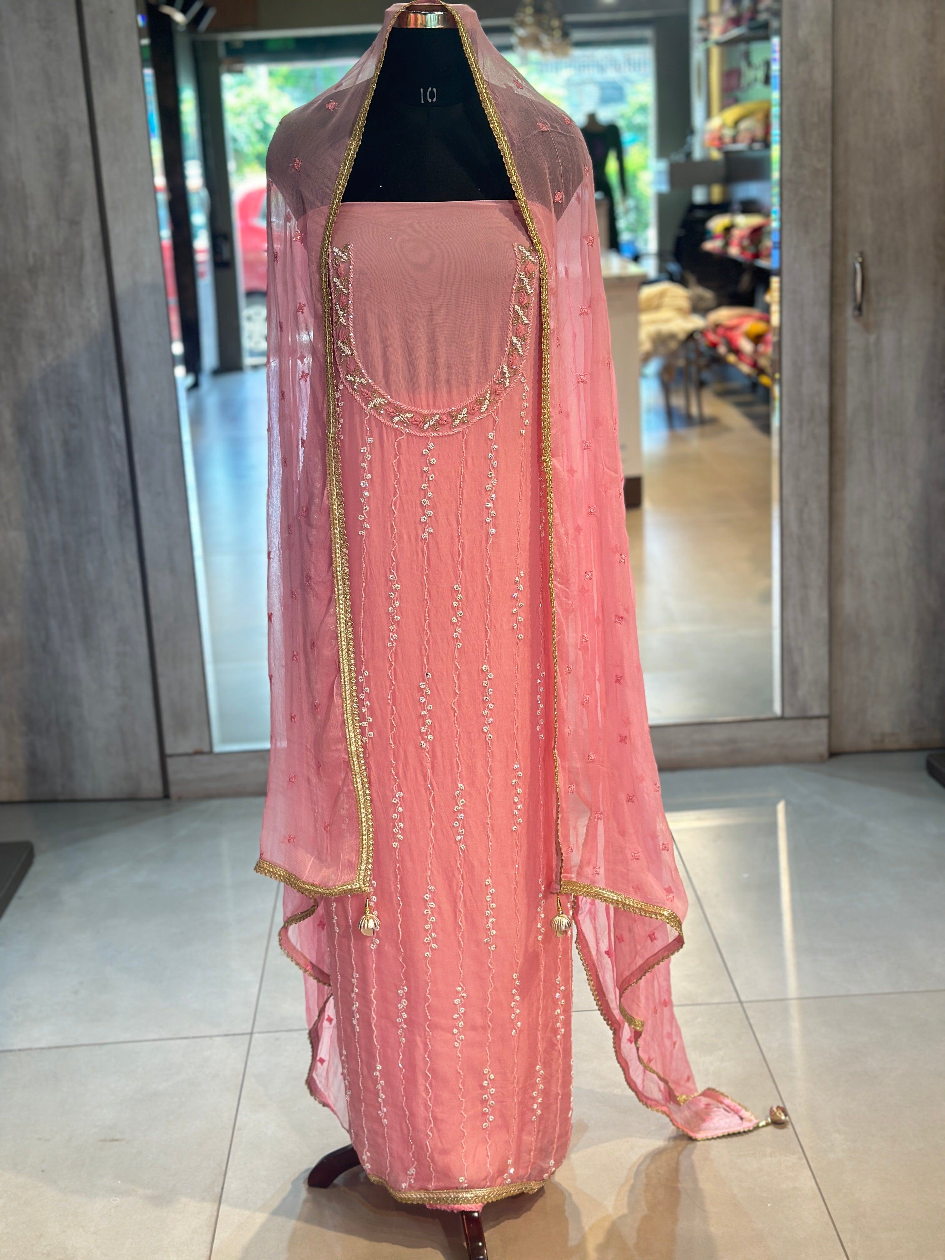 PURE ORGANZA HANDWORK SUIT SET – SEEMA & SUMAN